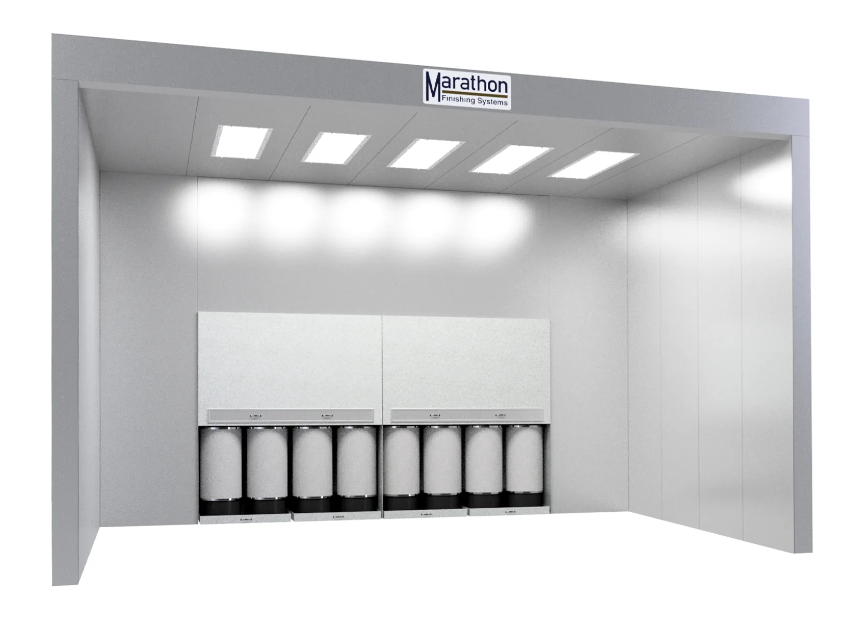 Marathon powder coating booth 3D render — cartridge filter system, LED ...